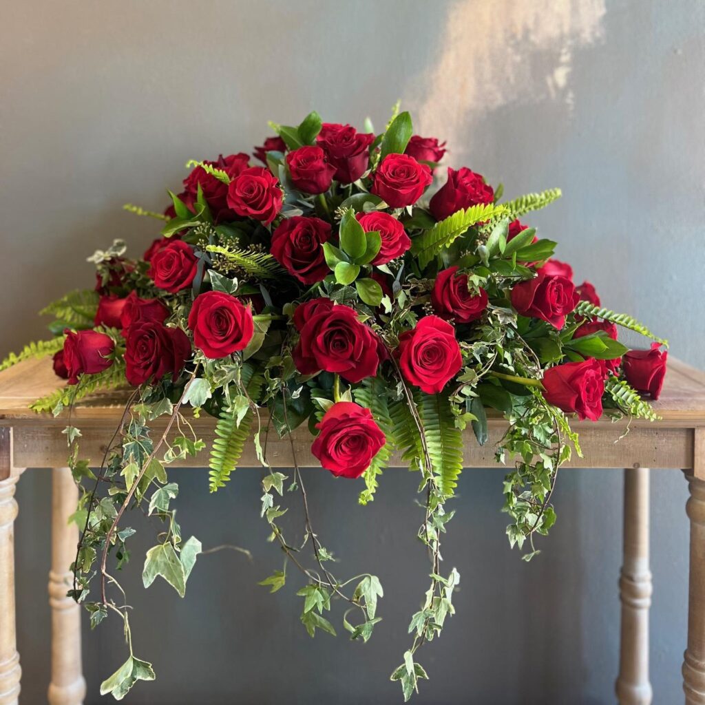 Traditional Red Rose Tribute Casket Piece - Downing & Lahey Mortuaries ...
